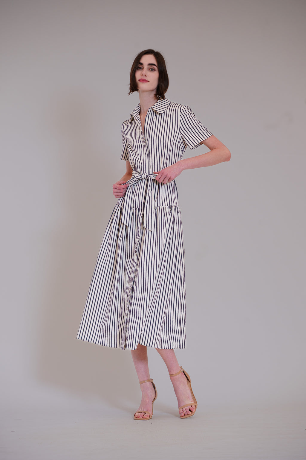 SHORT SLV DROPWAIST MIDI DRESS W SELF SASH – JULIA JORDAN